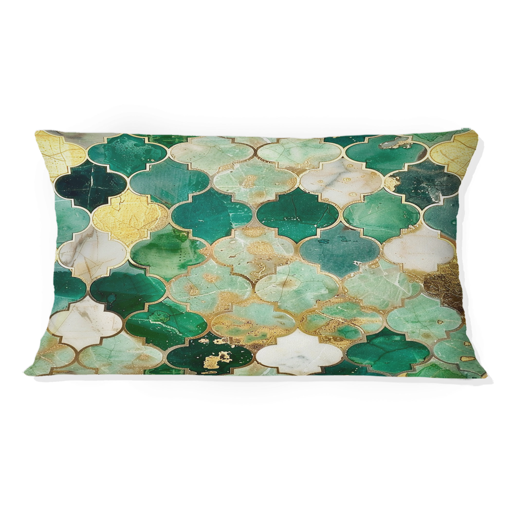Design Art Green Gold Ornate Gilded Mosaic II - Tiles Lumbar Pillow ...