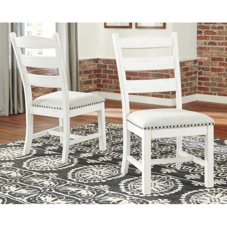 Gracie Oaks Jasso Upholstered Ladder Back Side Chair in Vintage White ...