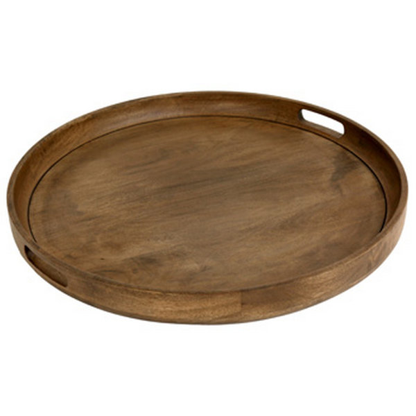 Benjara Bera Serving Tray, 24 Inch Round, 2 Handles, Industrial Brown ...