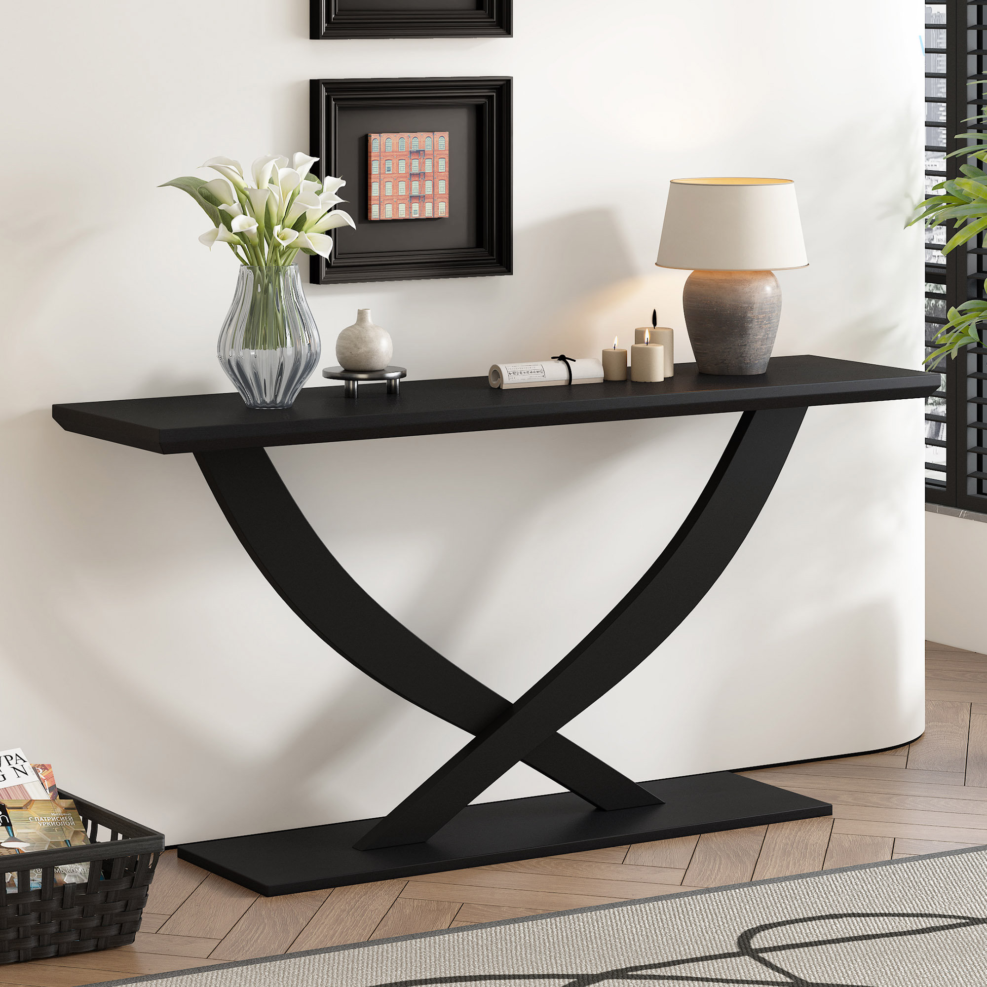 Millwood Pines Modern Rustic Console Table With Cross-Leg Design | Wayfair