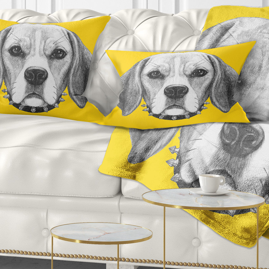 Design Art Funny Beagle Dog with Collar - Animal Printed Throw Pillow ...
