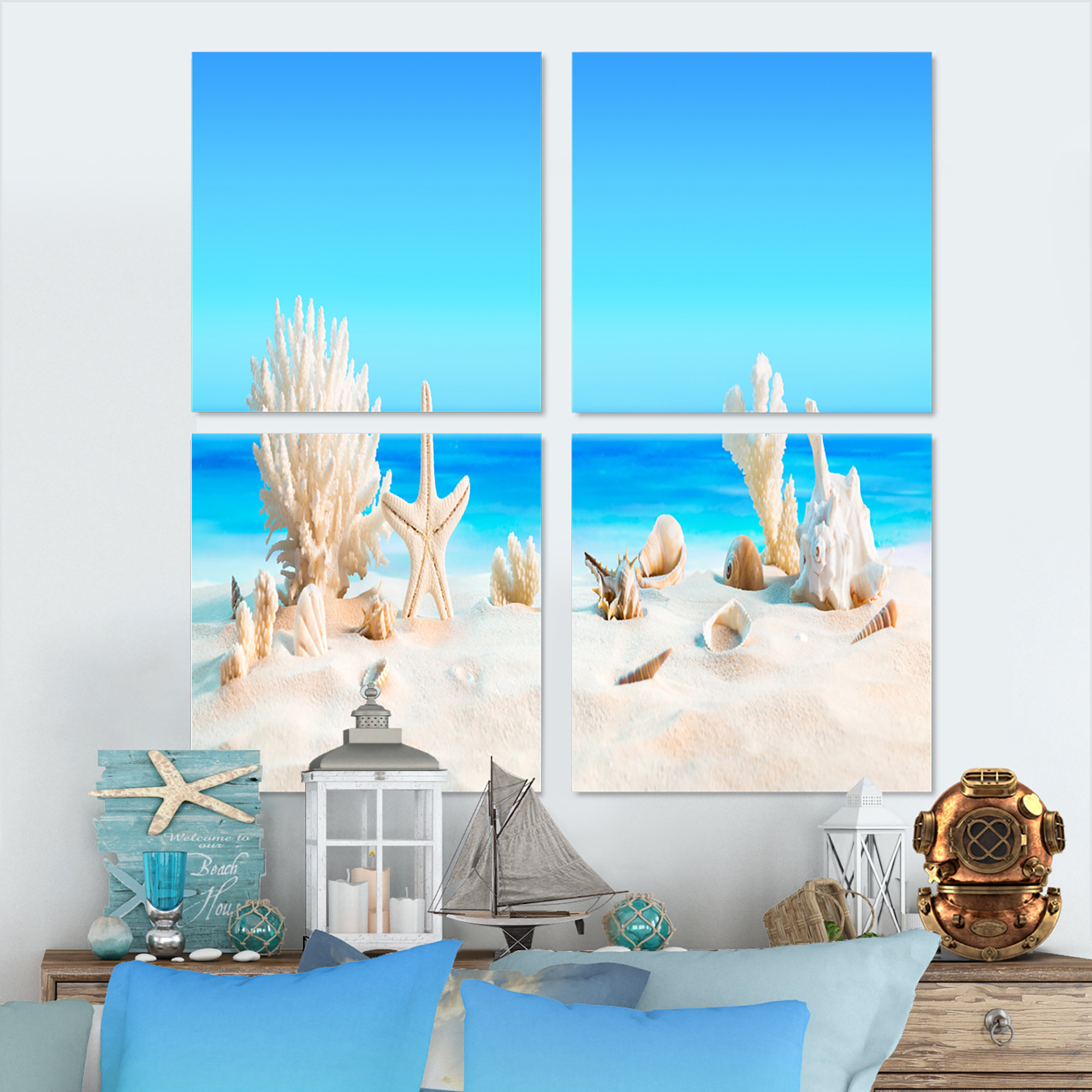Rosecliff Heights Seashells On Tropical Beach - Beaches Canvas Wall Art ...