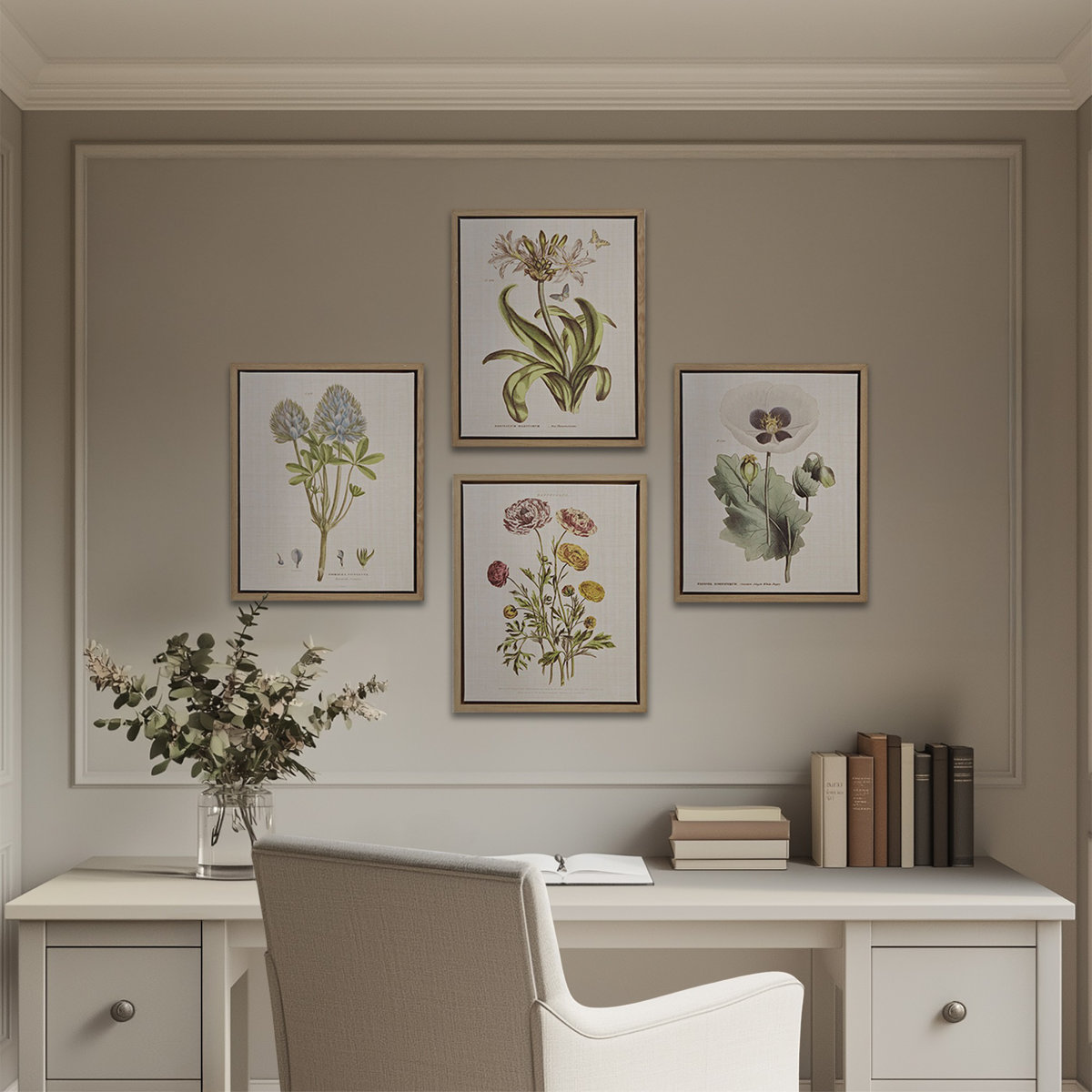 Madison Park Herbal Botany 4-Piece Framed Canvas Wall Art Set with ...