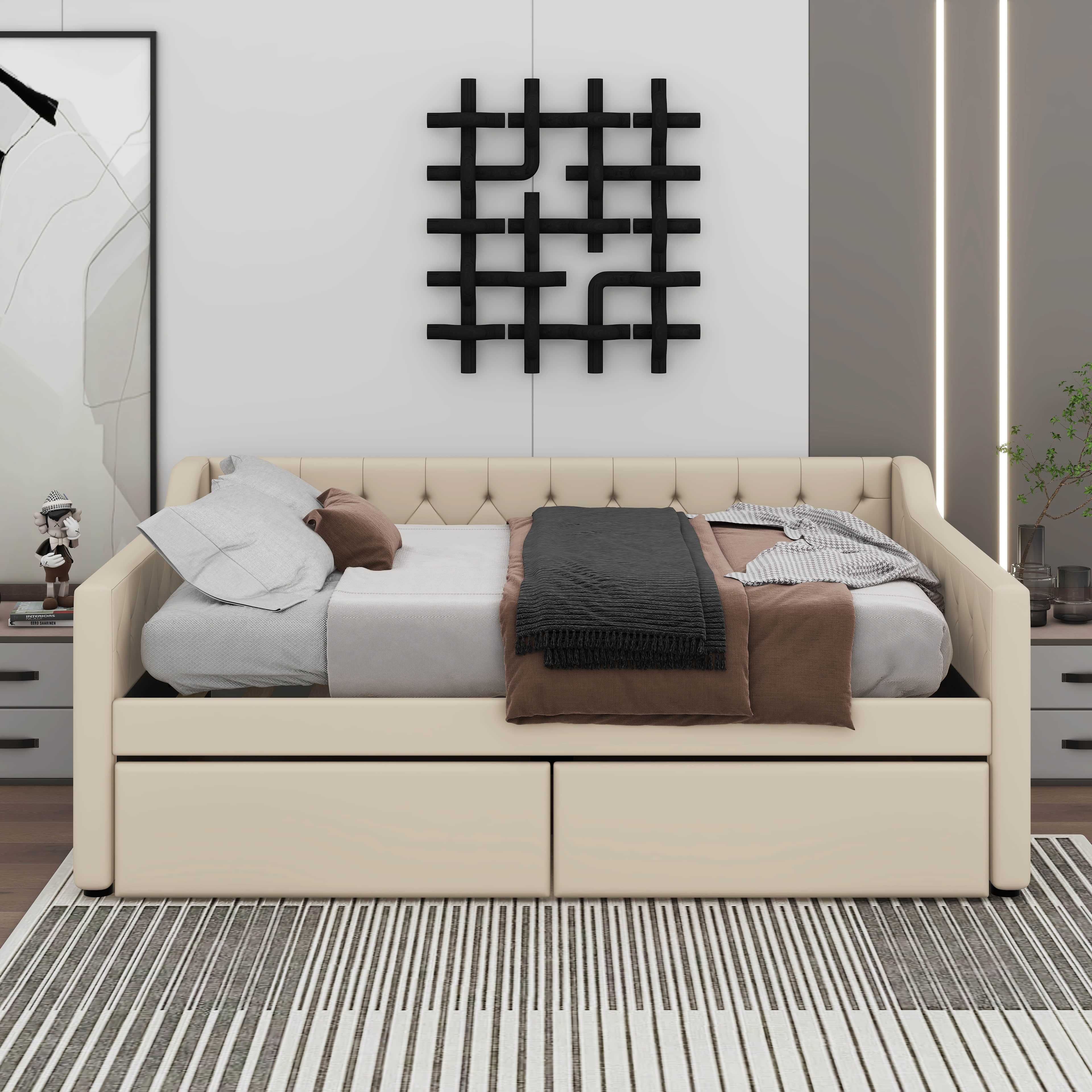 Lark Manor Badrudeen Full Size Upholstered Tufted Daybed with 2 Drawers ...