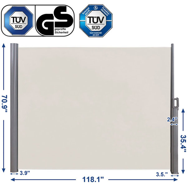 Sol 72 Outdoor™ 118.1'' W Fabric Beige Cover Retractable Side Awning ...