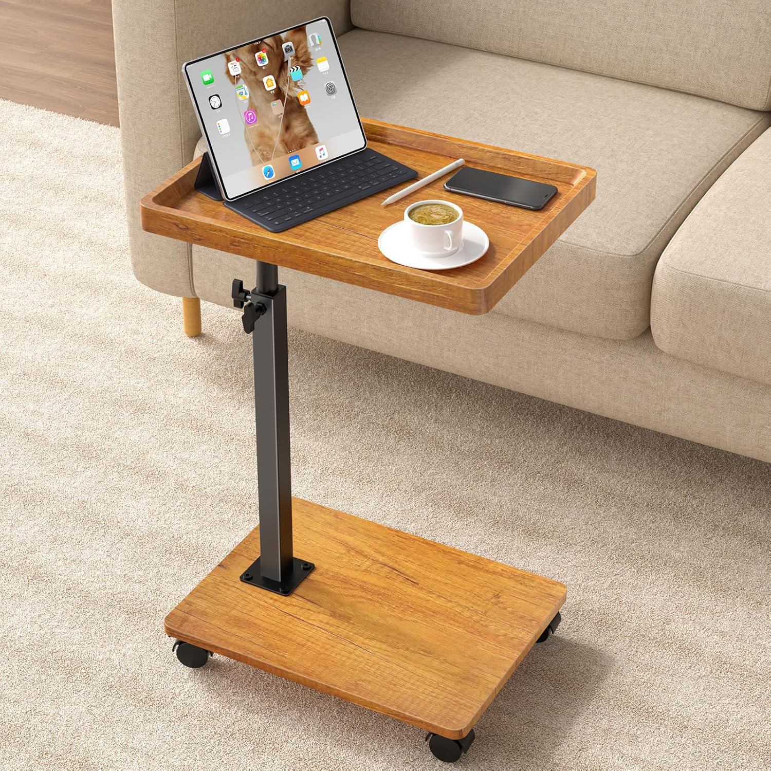Inbox Zero C Table End Table Adjustable Height, 360°Swivel TV Tray ...