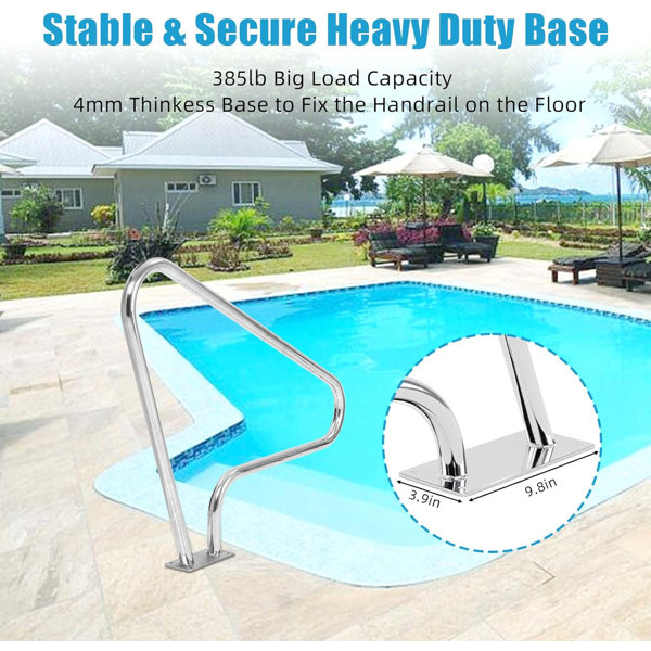 ASOPIX Pool Handrail, 304 Stainless Steel Pool Handrail, 385 LBS Load ...