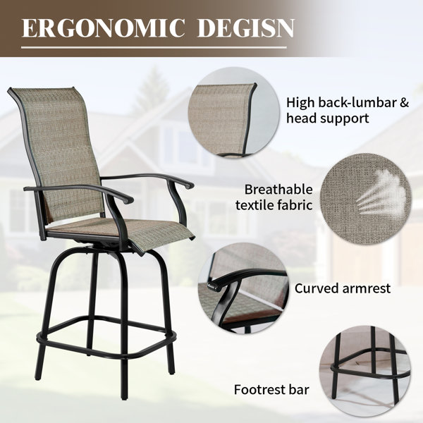 Winston Porter Swivel Outdoor Bar Stools Set Of 2,bar Height Patio ...