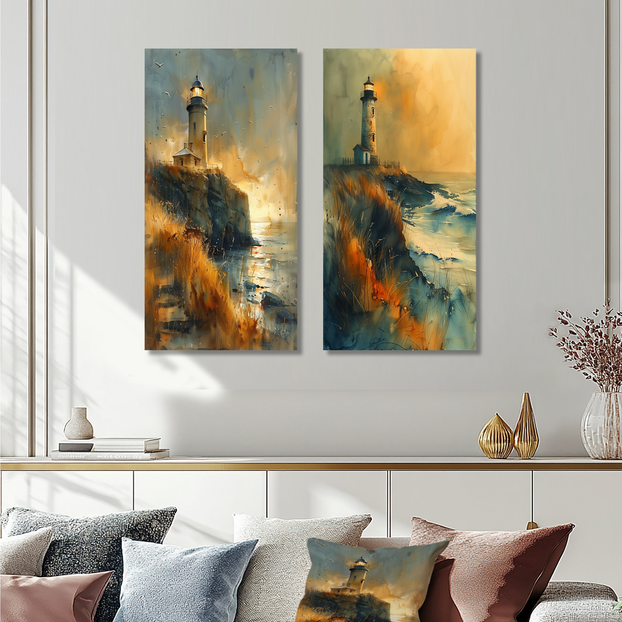 Breakwater Bay Grey Brown Stormy Cliff Summer Lighthouse I ...