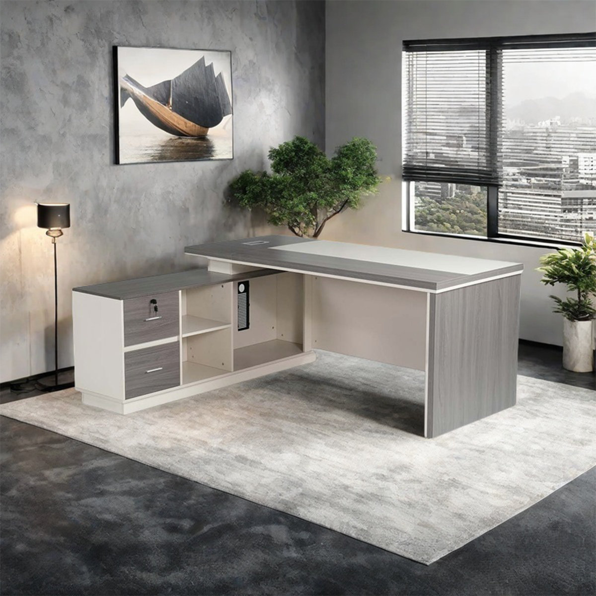 Hokku Designs Modern desk with lockers with side cabinets - Wayfair Canada