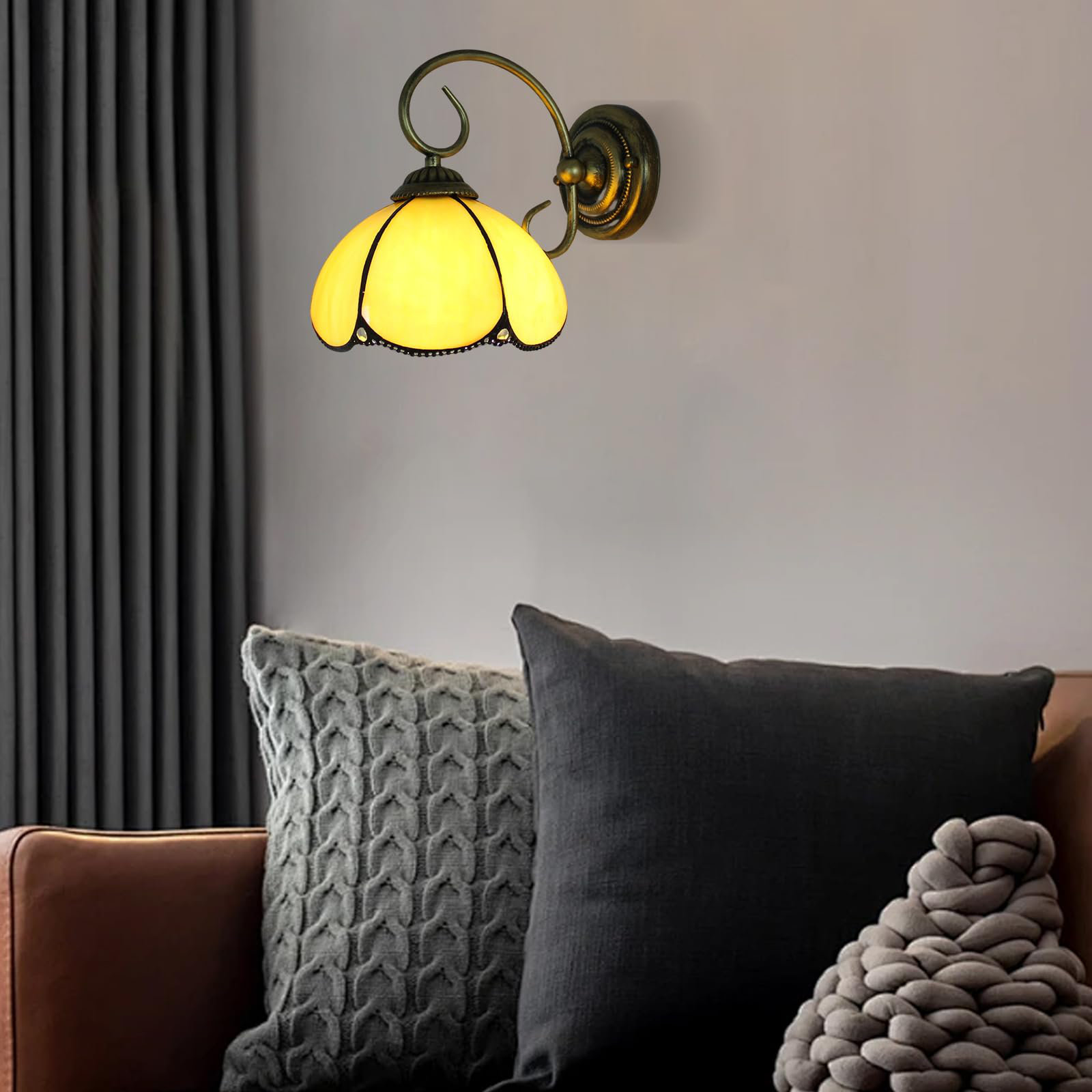 World Menagerie 8" Vintage Tiffany Wall Sconce with Yellow Stained ...