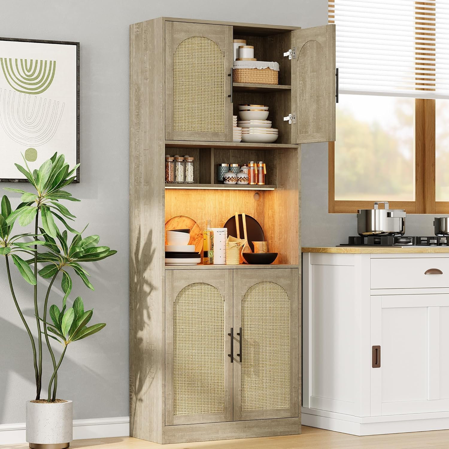 Bay Isle Home™ Kitchen Pantry Cabinet With RGB Light, Tall Kitchen ...