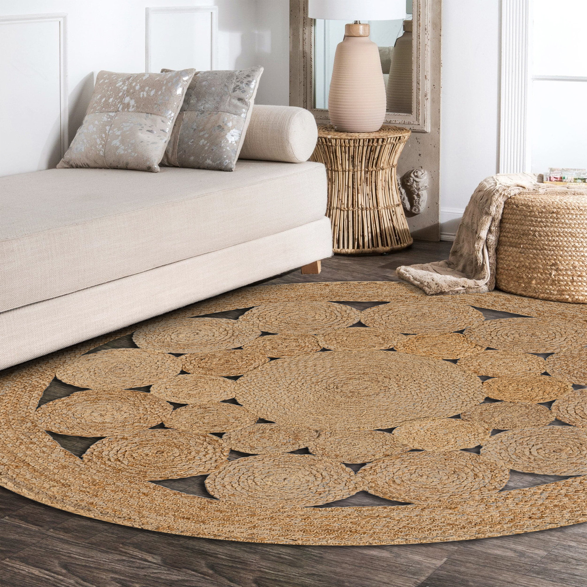 Dakota Fields Cassia Round Natural Jute Boho Circle Natural Rug ...