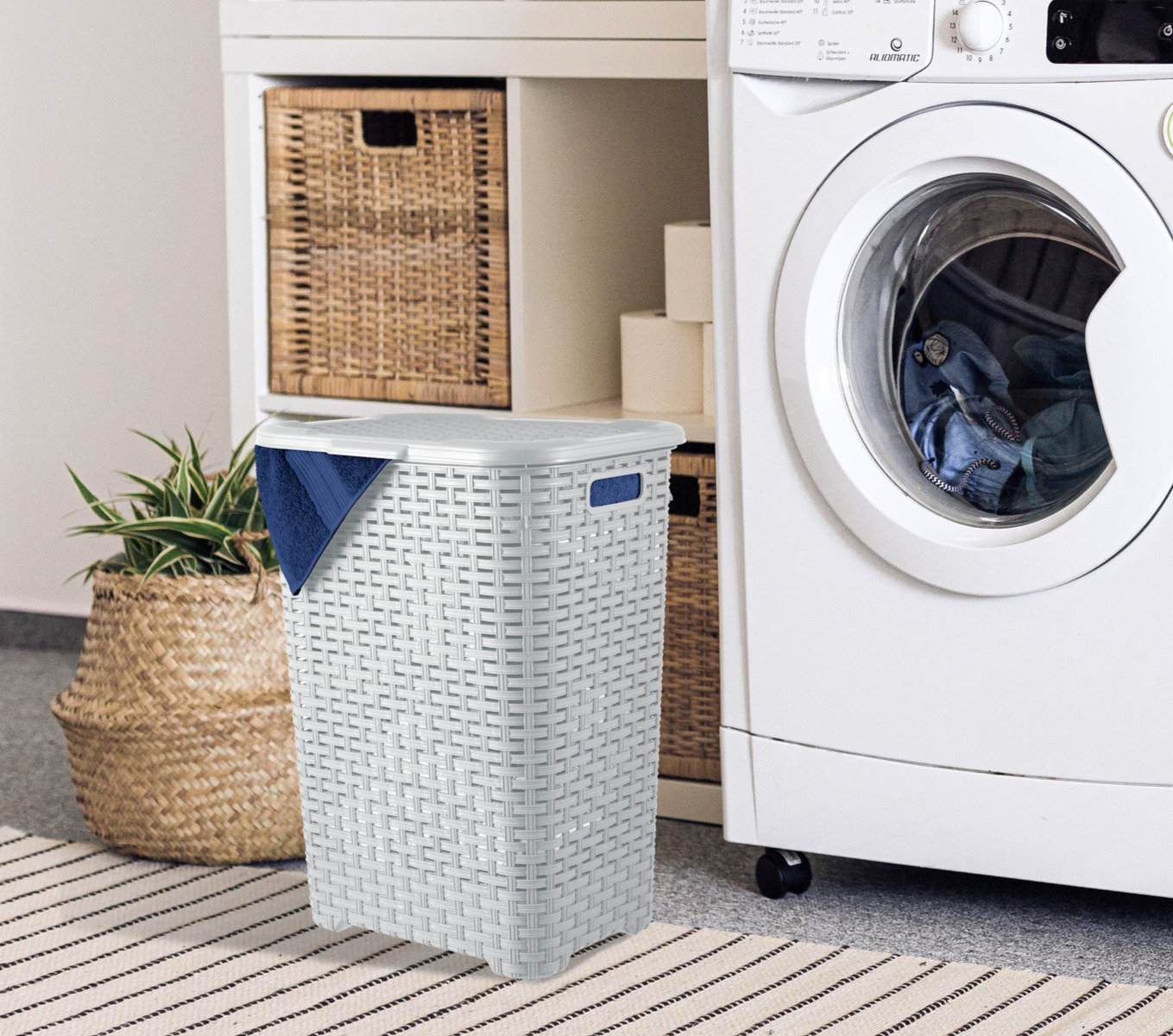 Highland Dunes Wicker Laundry Hamper, 60 Liter Plastic Laundry Hamper ...