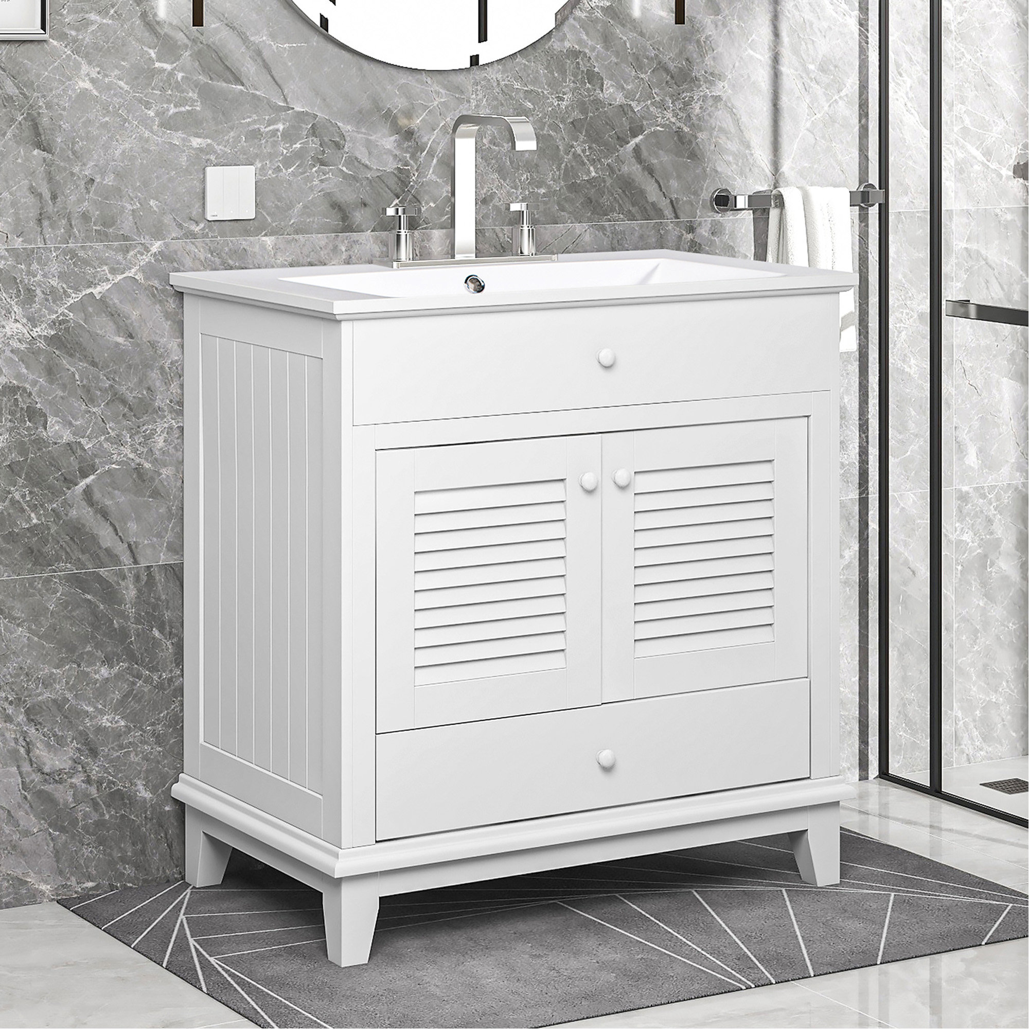 Winston Porter Stylish Bathroom Vanity With Solid Wood Structure And ...