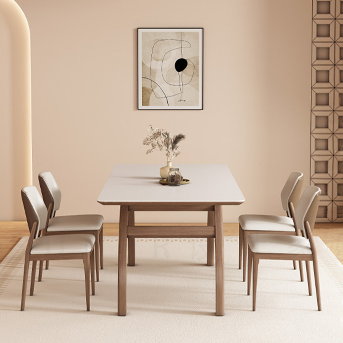Dainty Table 4 - Person 62.99" Brown + White Rectangular Solid Wood ...
