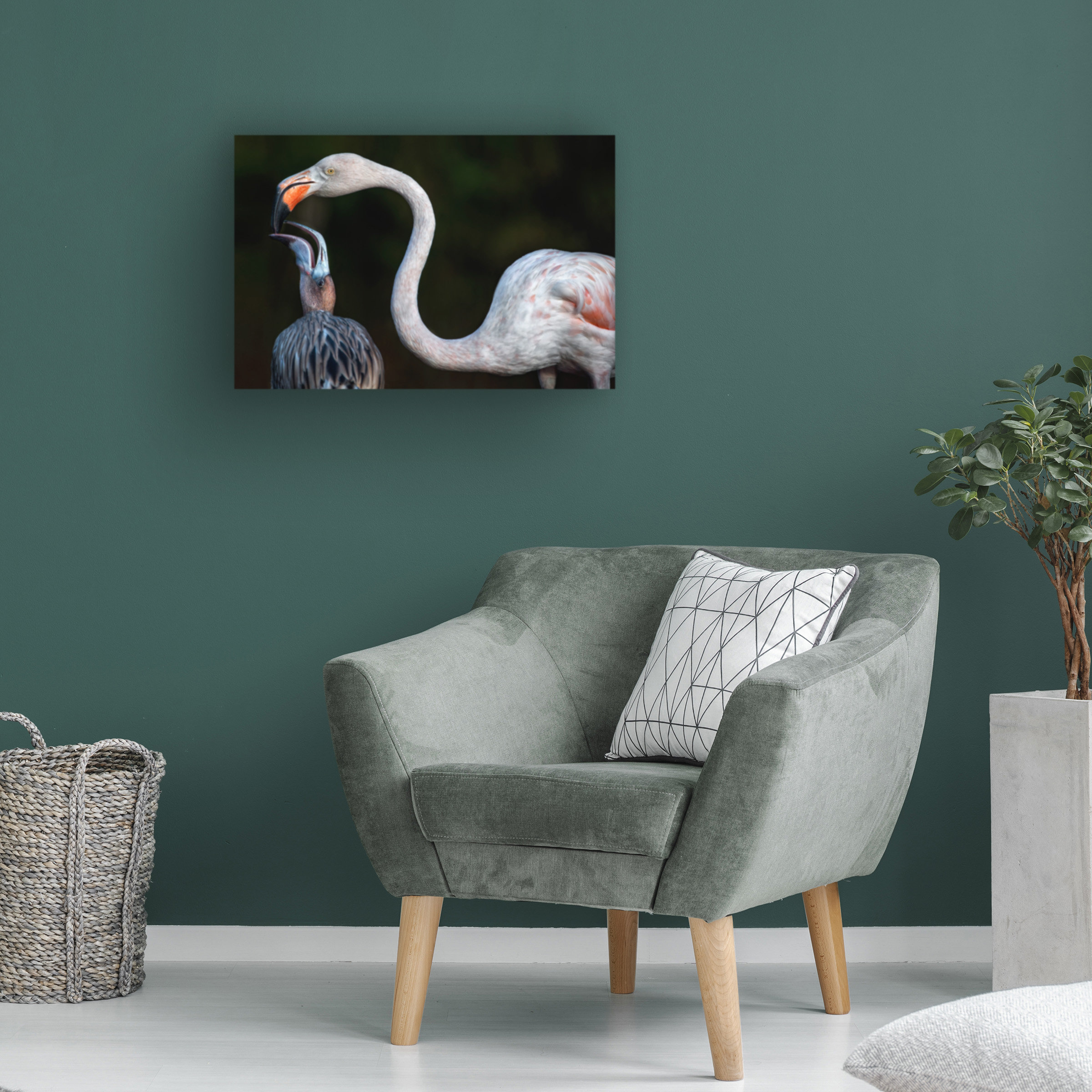 Ebern Designs Bolog Xavier Ortega Mother Flamingo With Chick Canvas Art ...