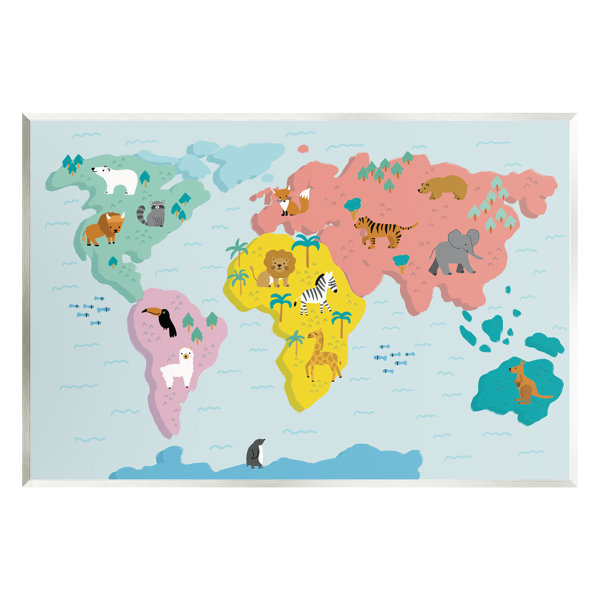 Stupell Industries Bb-671-Wood " Whimsical Wildlife World Map " by ...
