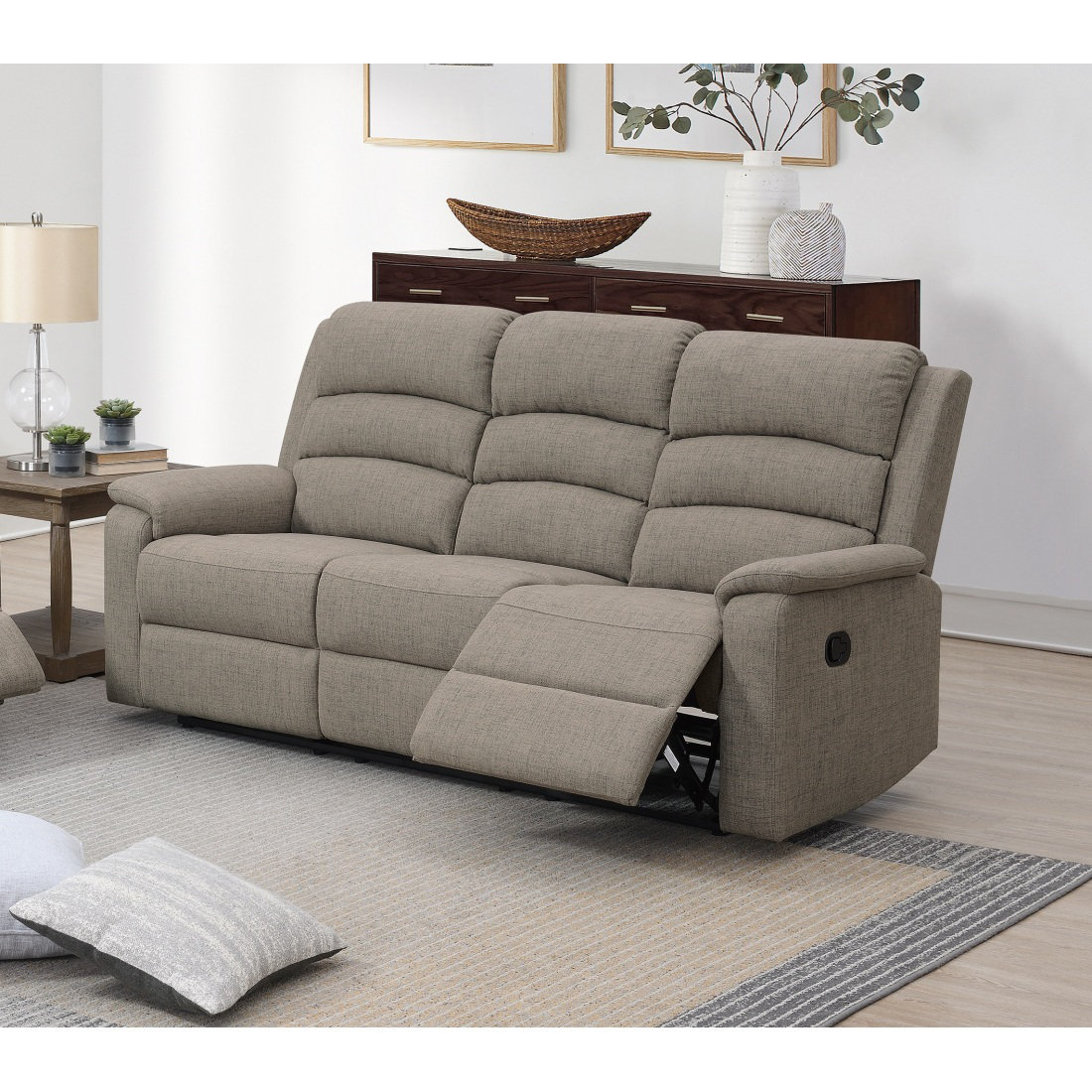 Ebern Designs Adhithya Modern Sofa Burlap Fabric Recliner Motion Sofa ...