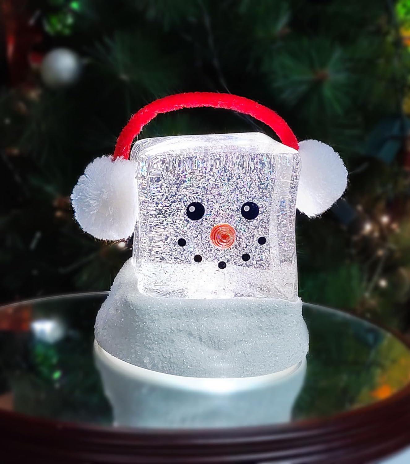 Moments in Time 6.9“H Acrylic Ice Cube Snowman - LED Lights, Water ...