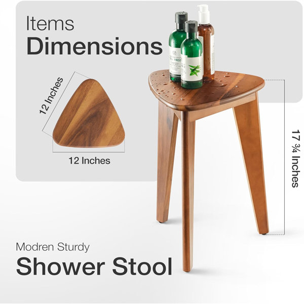 George Oliver 18" Corner Shower Foot Rest - Wooden Showers Stool Seat ...