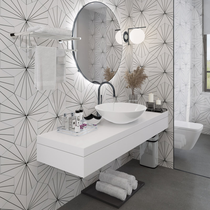 Merola Tile Aster 8.63" x 9.88" Porcelain Patterned Wall & Floor Tile ...