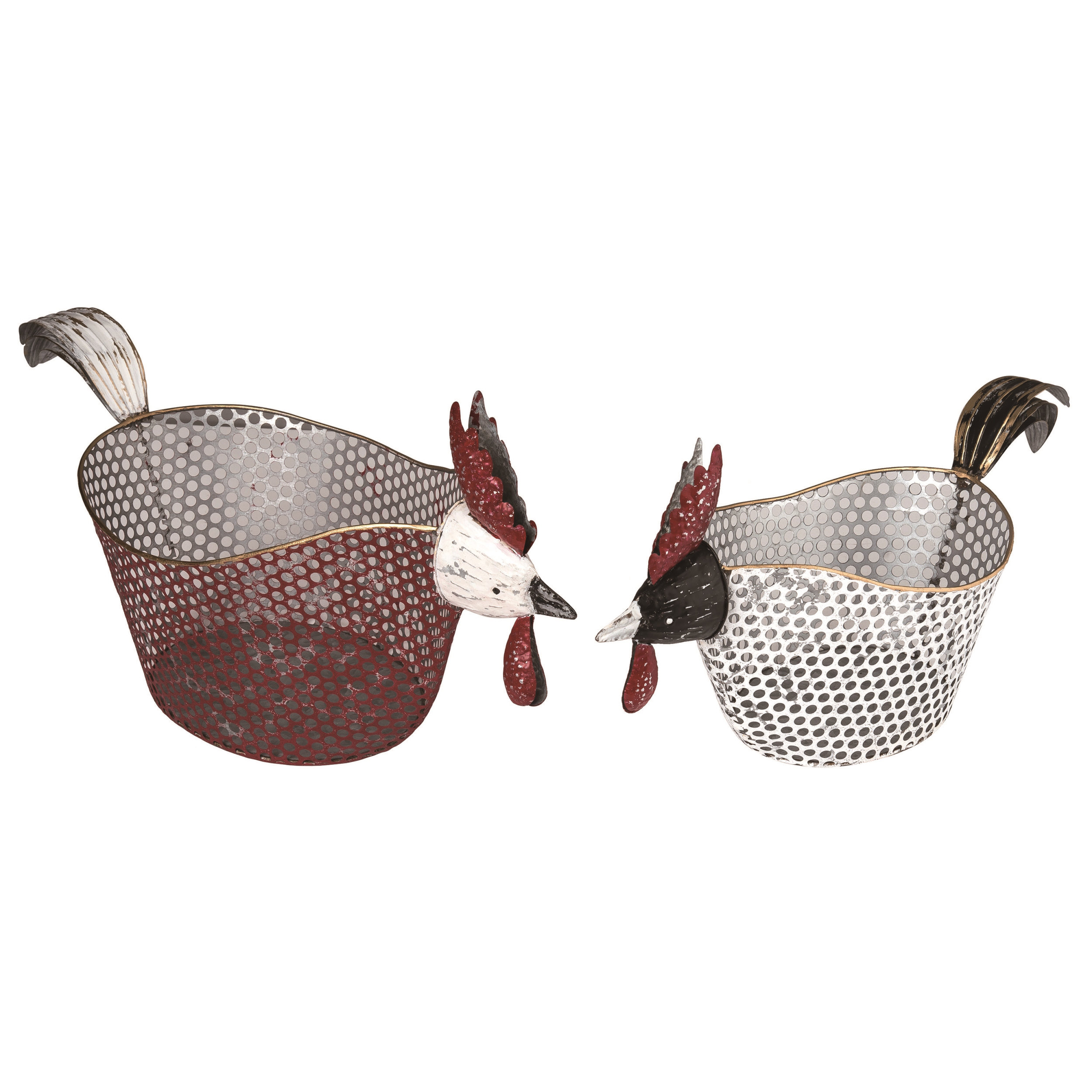 One Allium Way® Metal 21 in. Multicolor Spring Chicken Basket Set of 2 ...