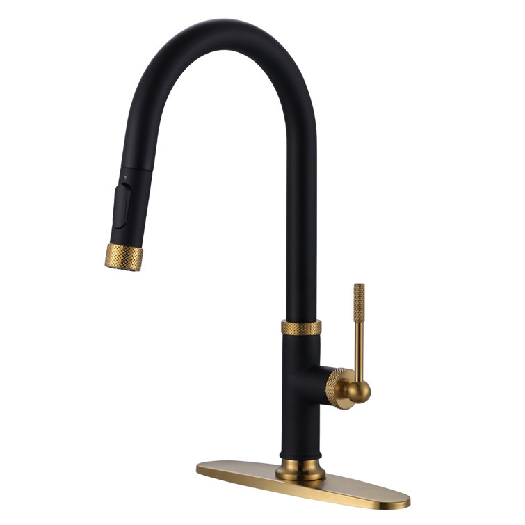 WOWOW Deck-Mounted Kitchen Faucet With Single-Handle Pull-Down Sprayer ...