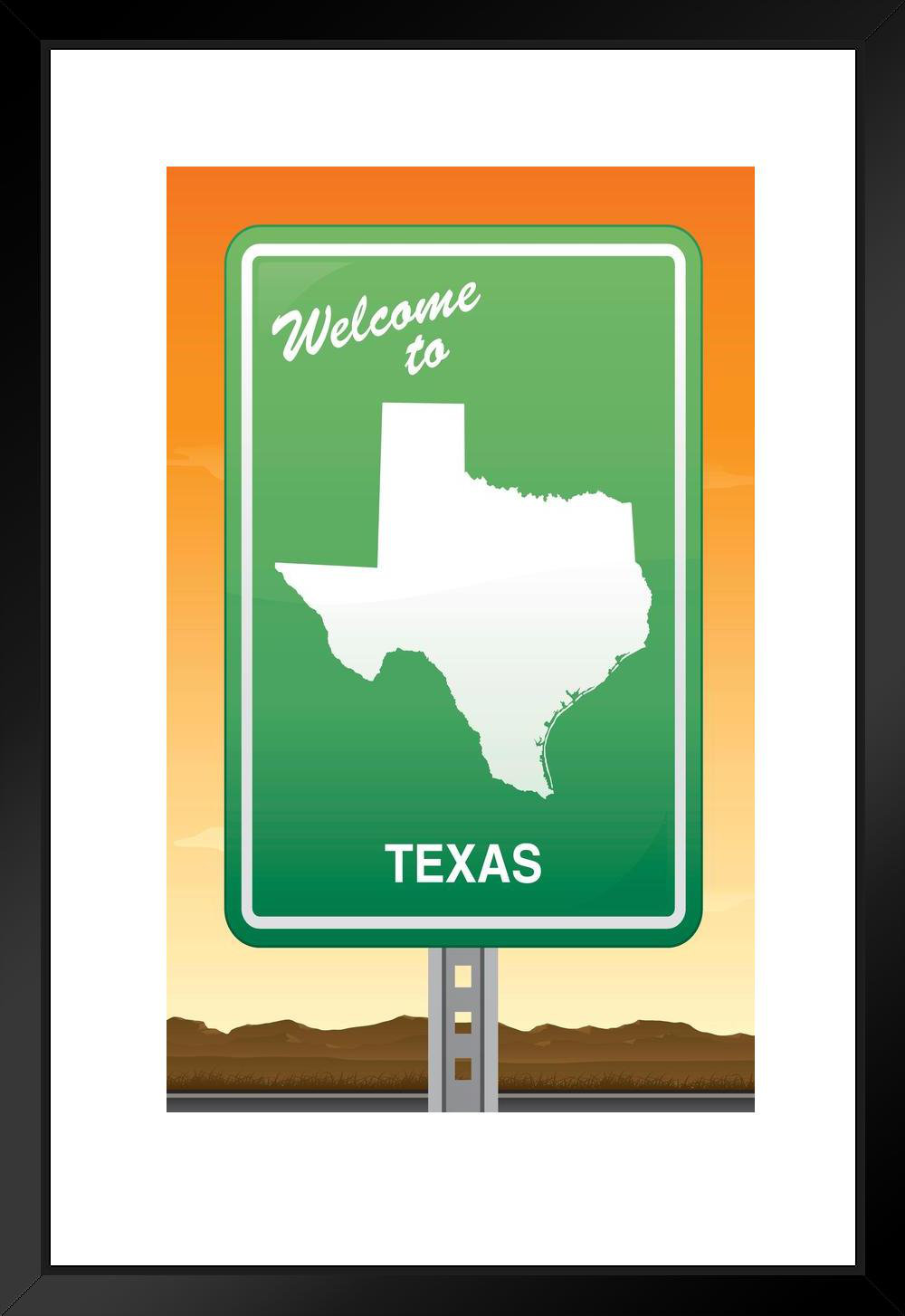 Trinx Welcome To Texas Road Sign Matted Framed Art Print Wall Decor ...