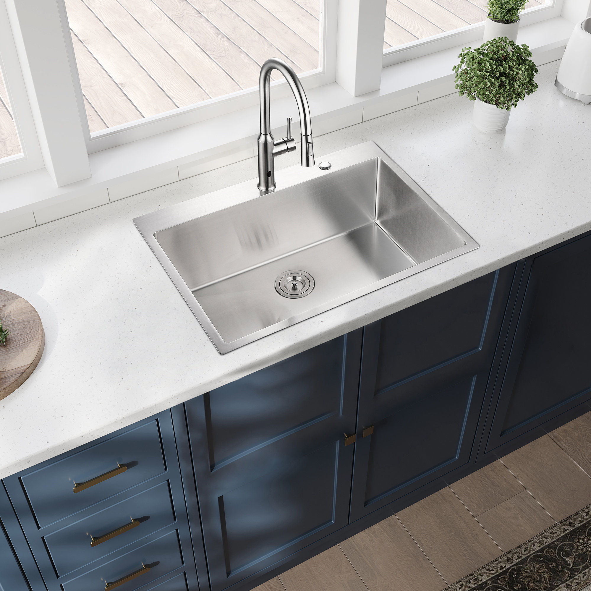 Crafted Palm 33"X22"X10" Drop-In Sink Stainless Steel Single Bowl ...