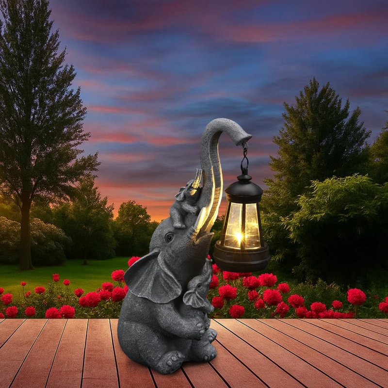 Arlmont & Co. Solar Elephant Garden Lantern Statue Decor | Wayfair