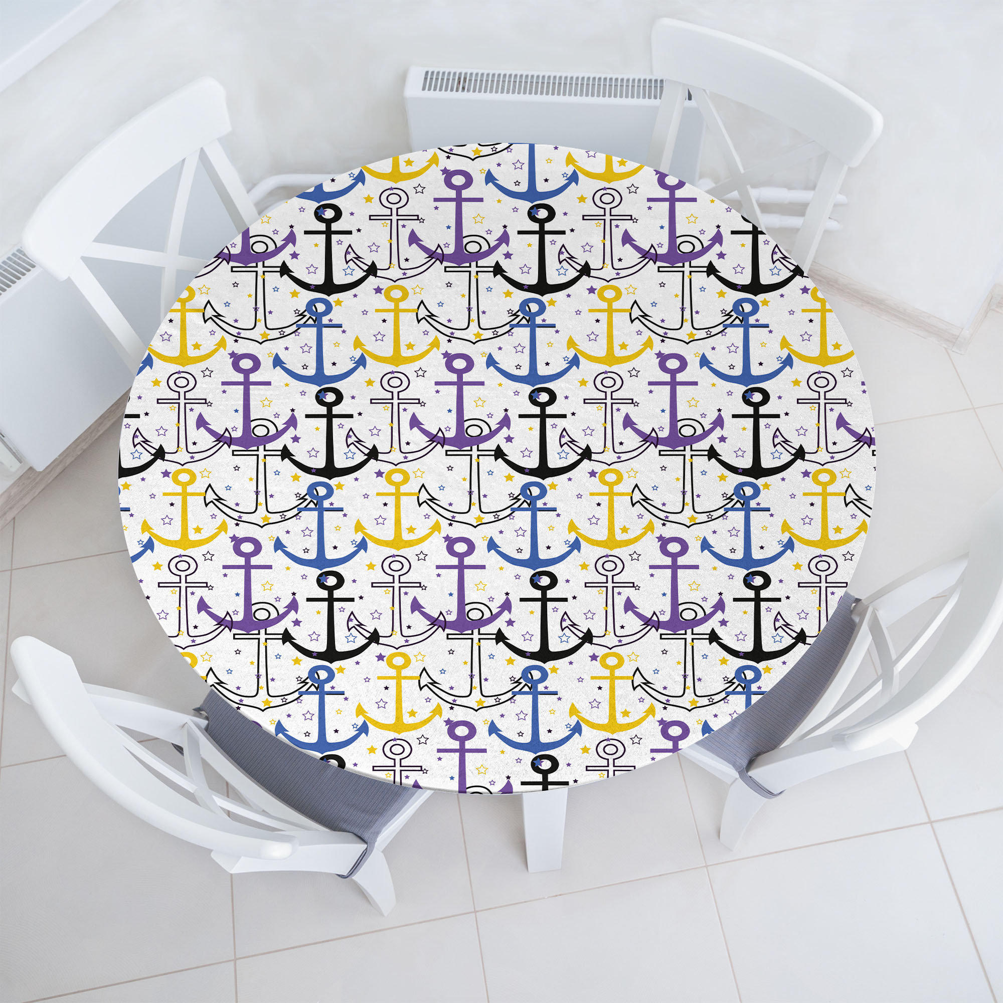 Bungalow Rose Marine Fitted Round Tablecloth 40"- 44" Diameter Blue ...