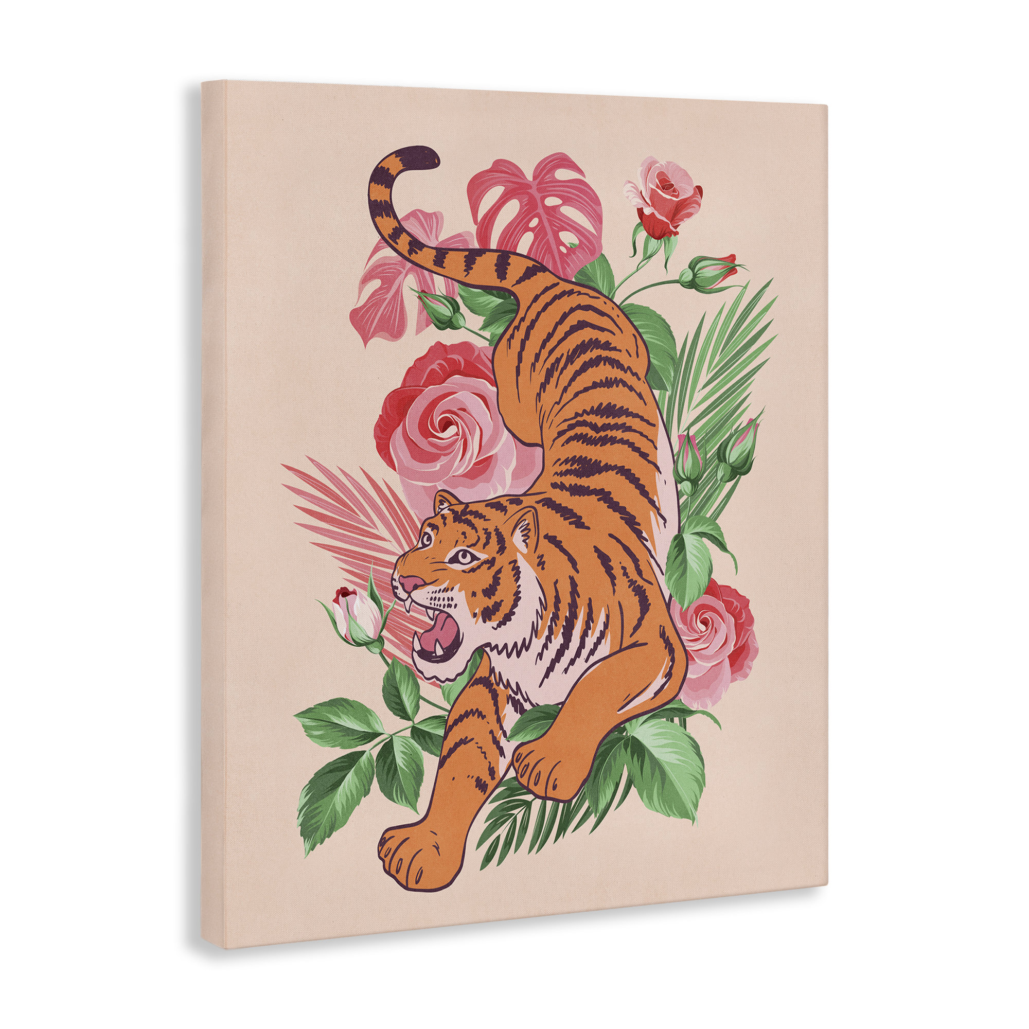 Bungalow Rose Tiger & Tropical Roses Canvas Wall Art by Nataly White ...
