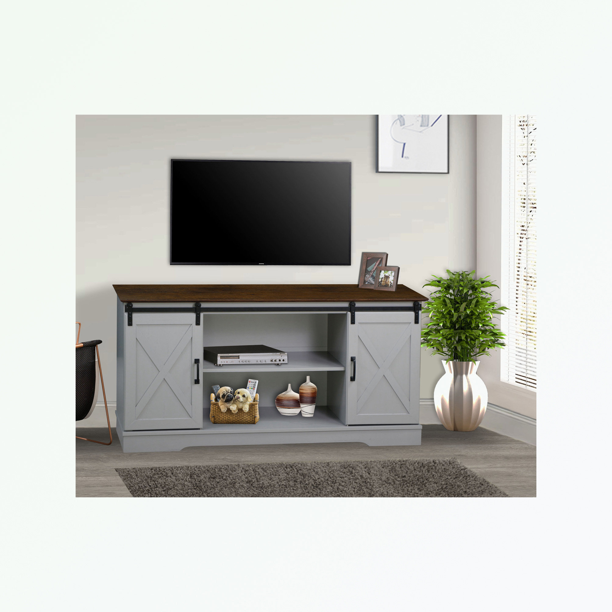 Gracie Oaks Media Console with Barn Door Sliders | Wayfair