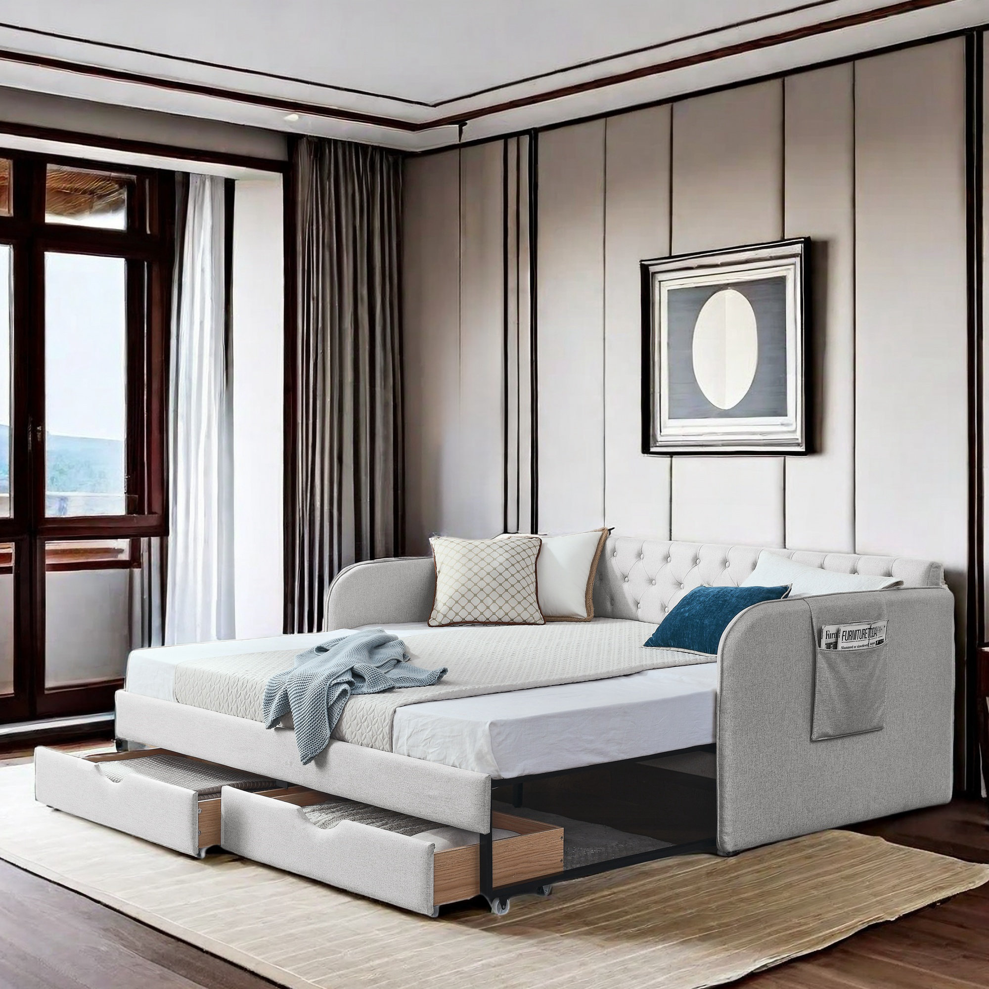 Red Barrel Studio Aishia Tufted Upholstery Daybed with Pop Up Trundle ...