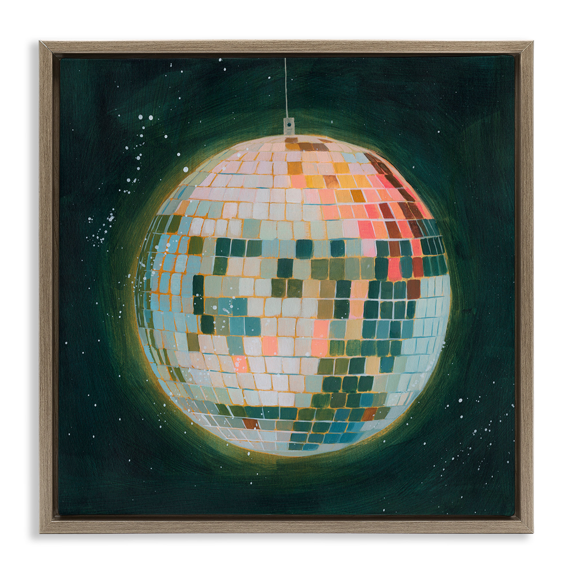 Ebern Designs Disco Ball in Space Black Framed Floater Canvas Wall Art ...