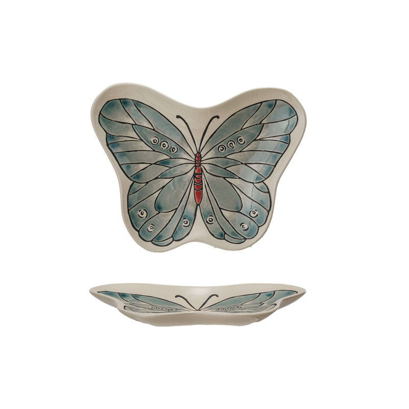 August Grove® Whimsical Butterfly Stoneware Plate | Wayfair