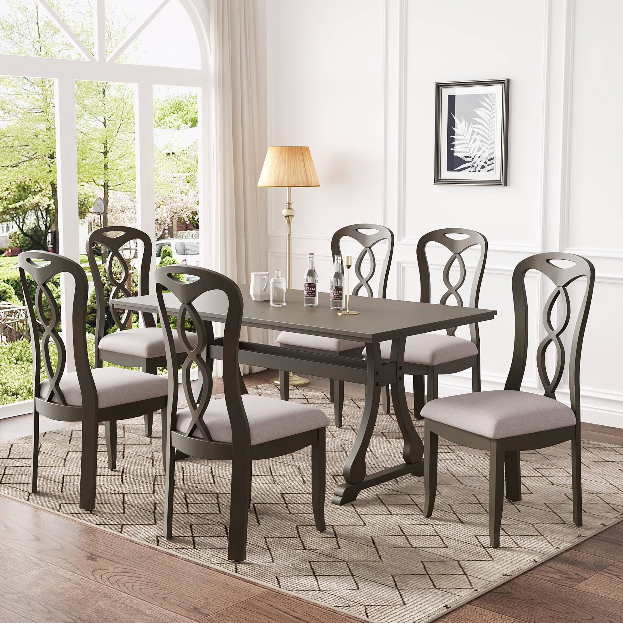 Rosalind Wheeler 7-Piece Trestle Dining Table Set | Wayfair