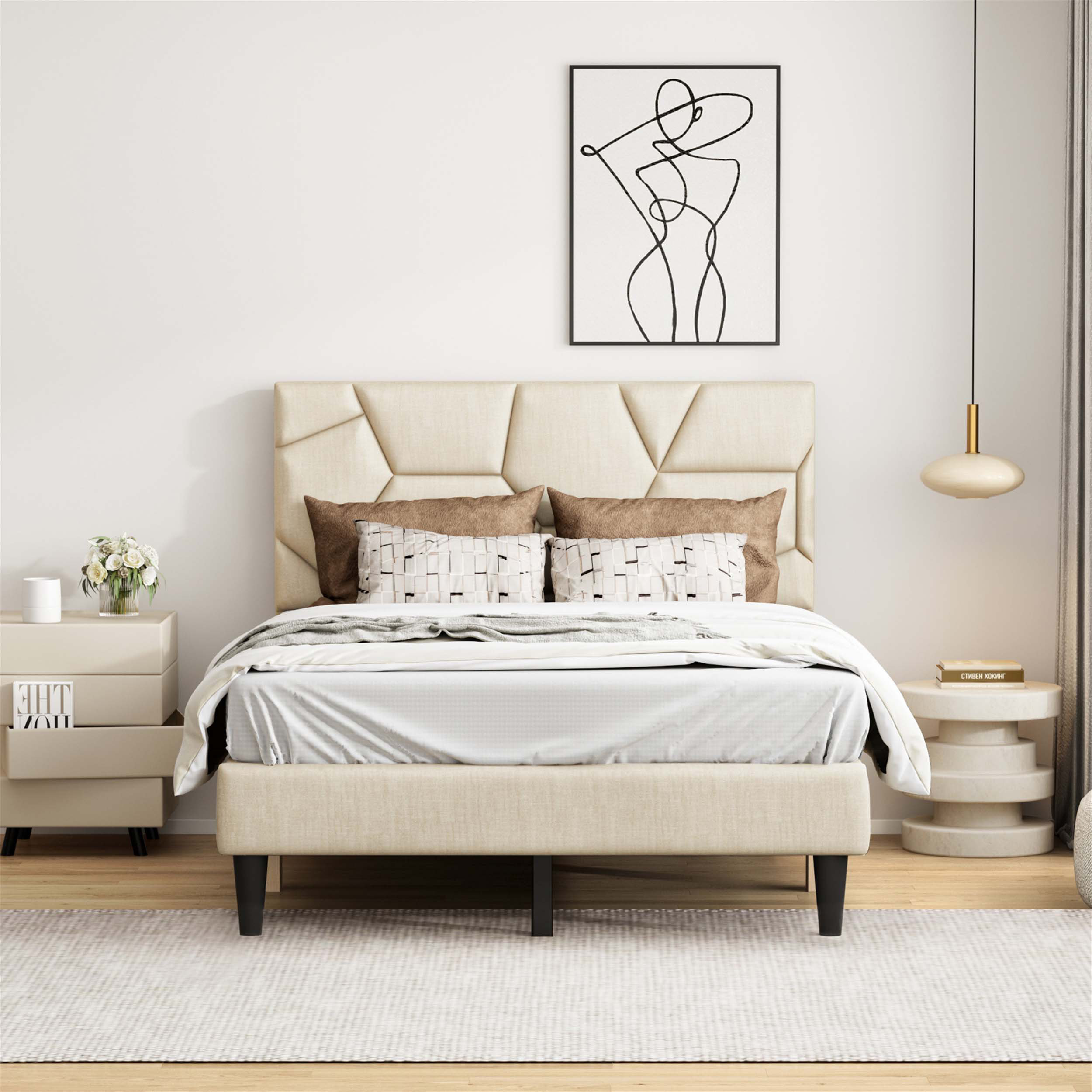 Winston Porter Bed Frame With Storage Headboard, Metal Platform, Silent ...