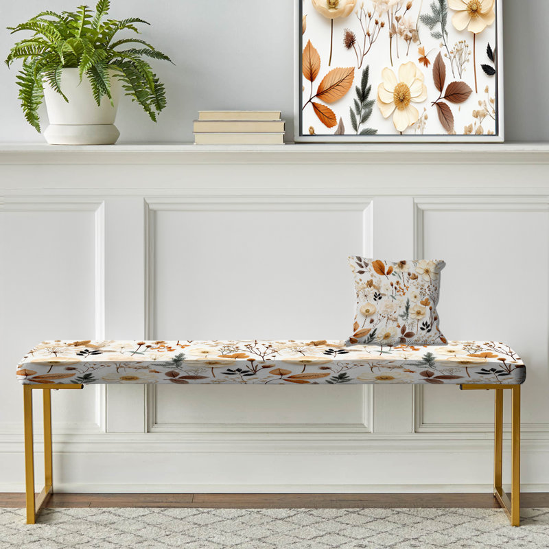 Design Art Earthy Serenity - Plants Upholstered Gold Bench | Wayfair