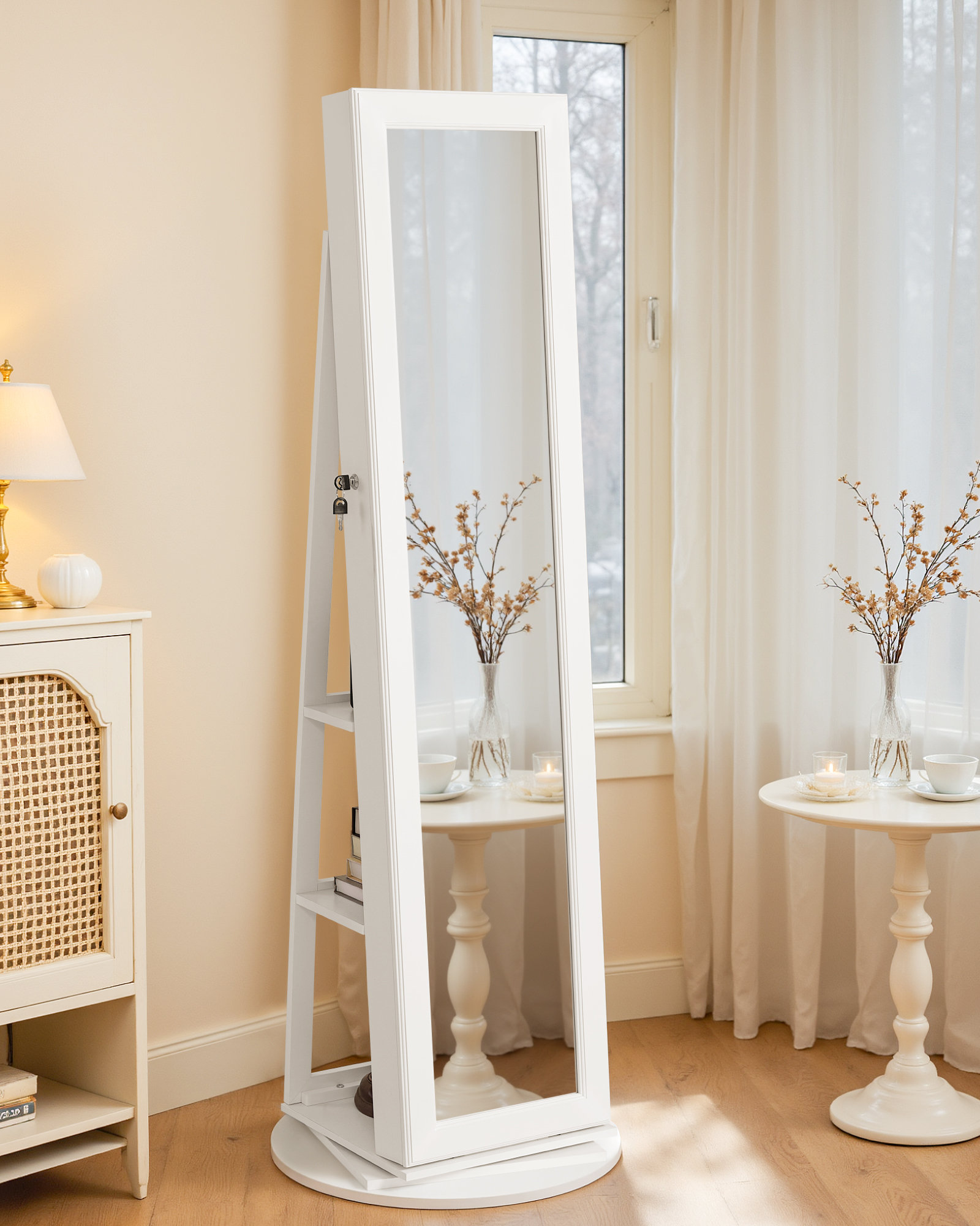 Ebern Designs Storage Mirror Jewelry Cabinet, 360° Swivel Mirror Full ...