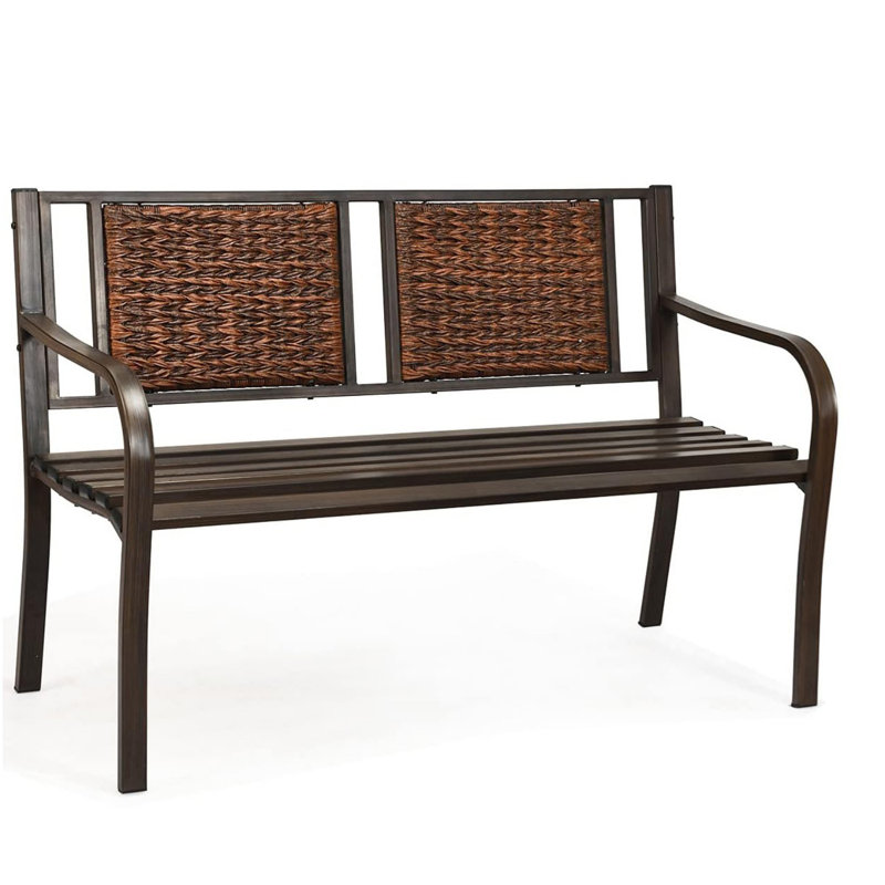 Winston Porter Patio Garden Bench with Wicker Backrest | Wayfair