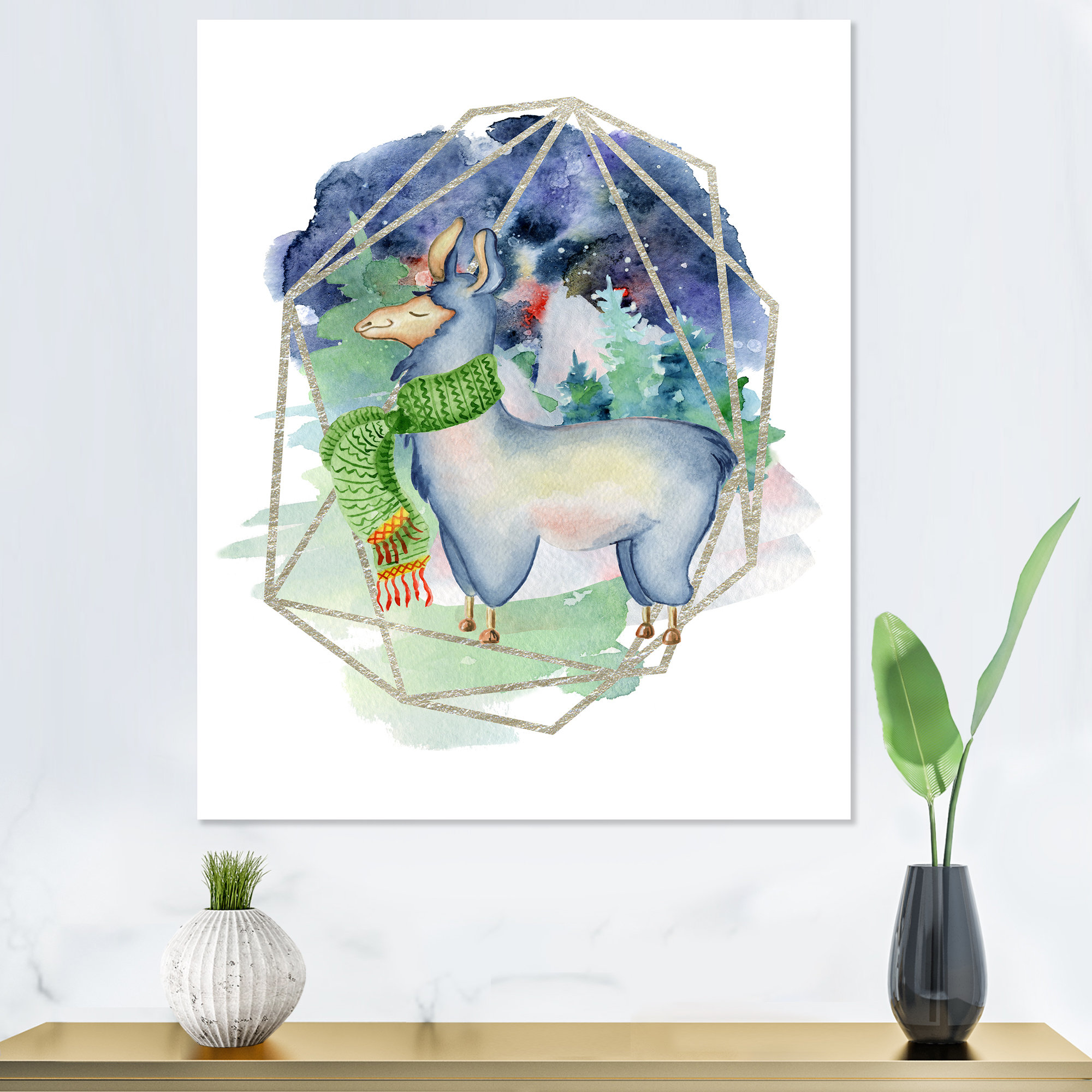 Indigo Safari Cute Llama Cartoon Portrait - Children's Art Canvas ...
