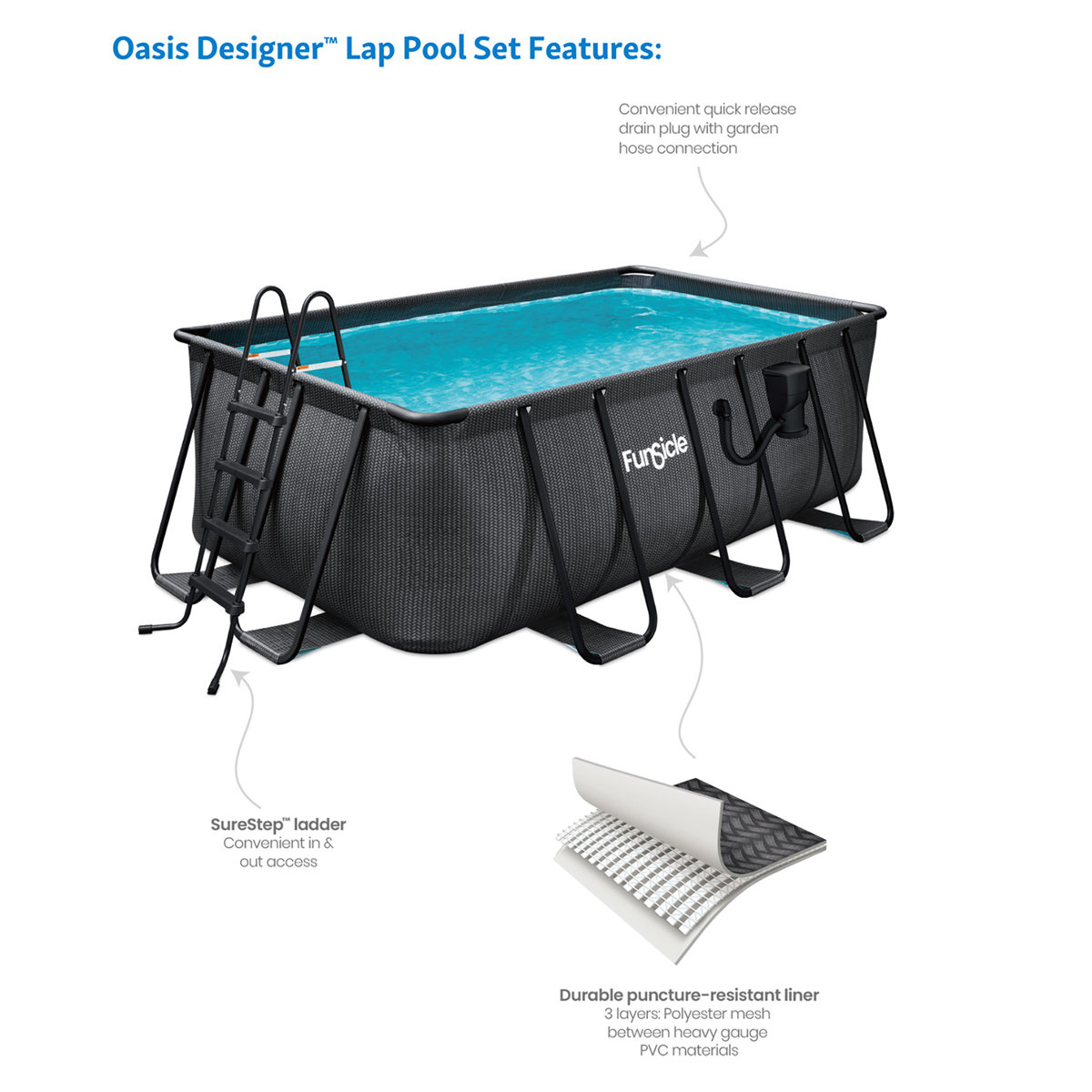 Funsicle: Oasis Designer Lap Pool - Above Ground Pool Set, Durable 3 ...
