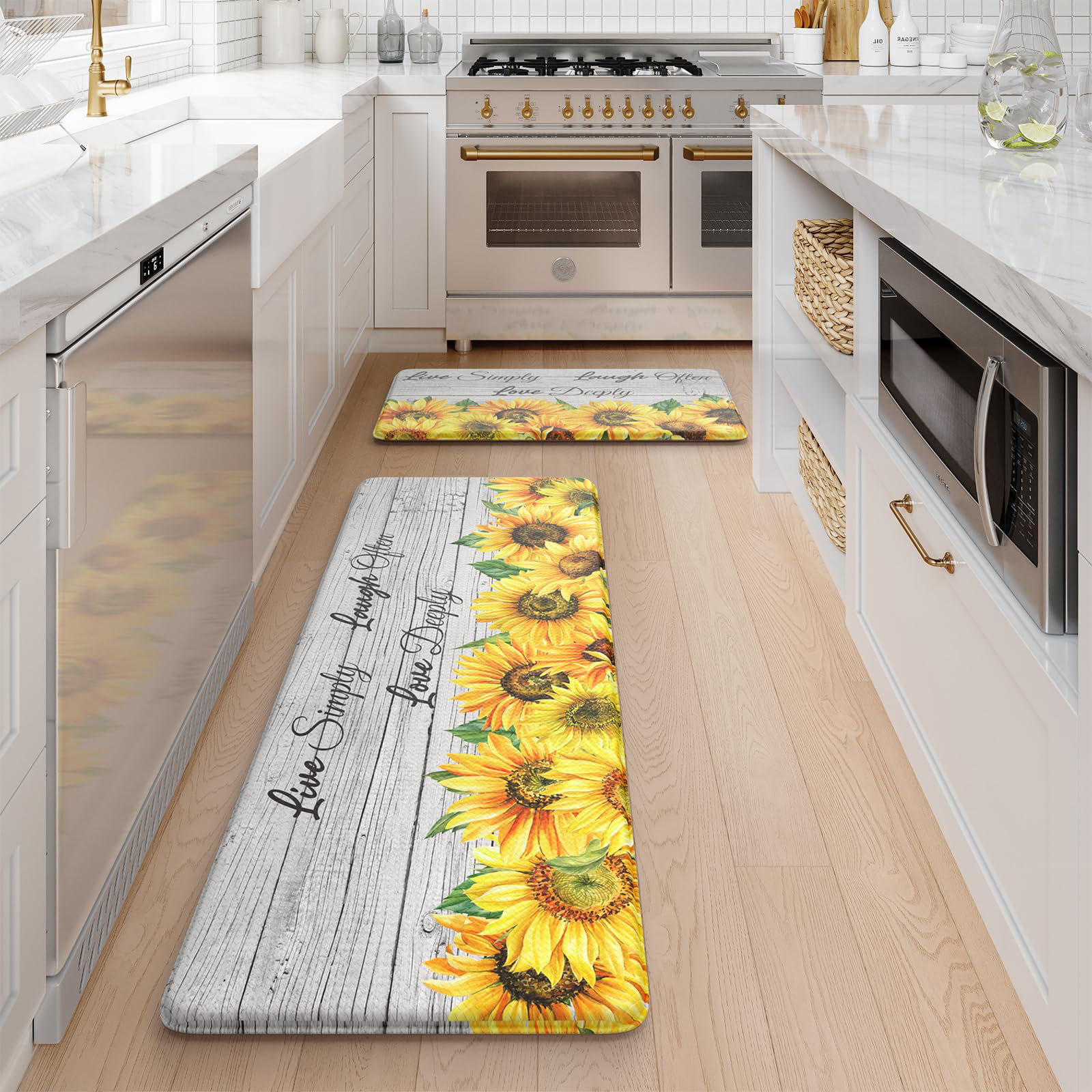 Gracie Oaks Farmhouse Sunflower Kitchen Rugs Sets of 2, Kitchen Floor ...