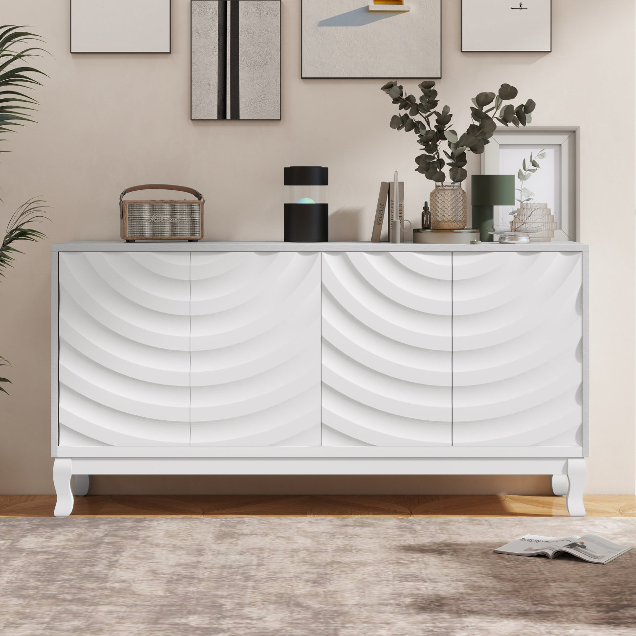 Winston Porter Sideboard Buffet Hutch Featuring Wavy Pattern Doors With ...