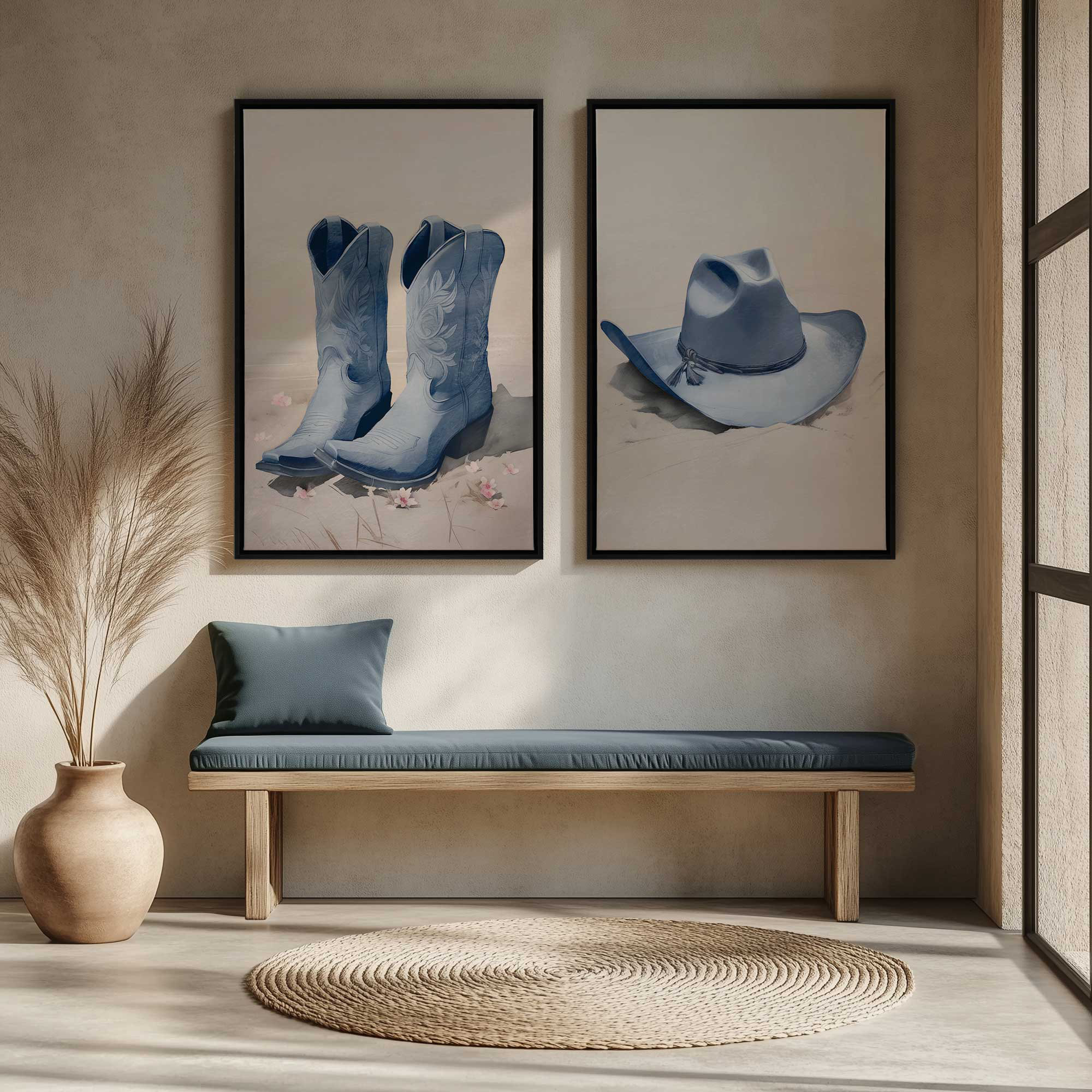 One Allium Way® Cowboy Essentials in Blue Set of 2 Canvas Prints | Wayfair