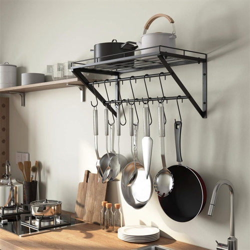 Belfry Kitchen Wall Mount Pot Pan Racks, Saucepan Hanging Rack, Kitchen ...