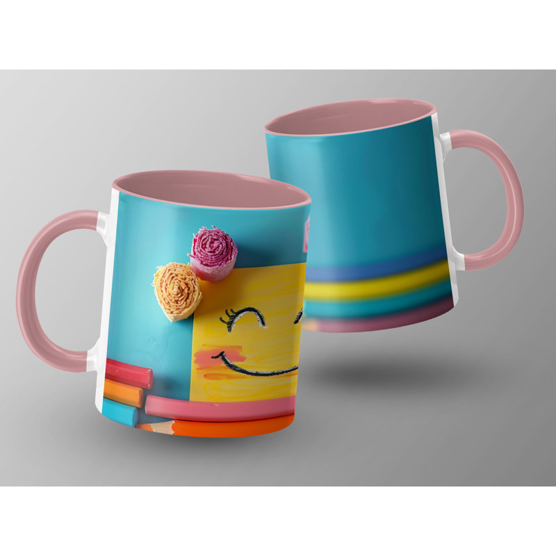 East Urban Home Kids Drawing Style 11oz Accent Mugs – Ceramic Coffee ...