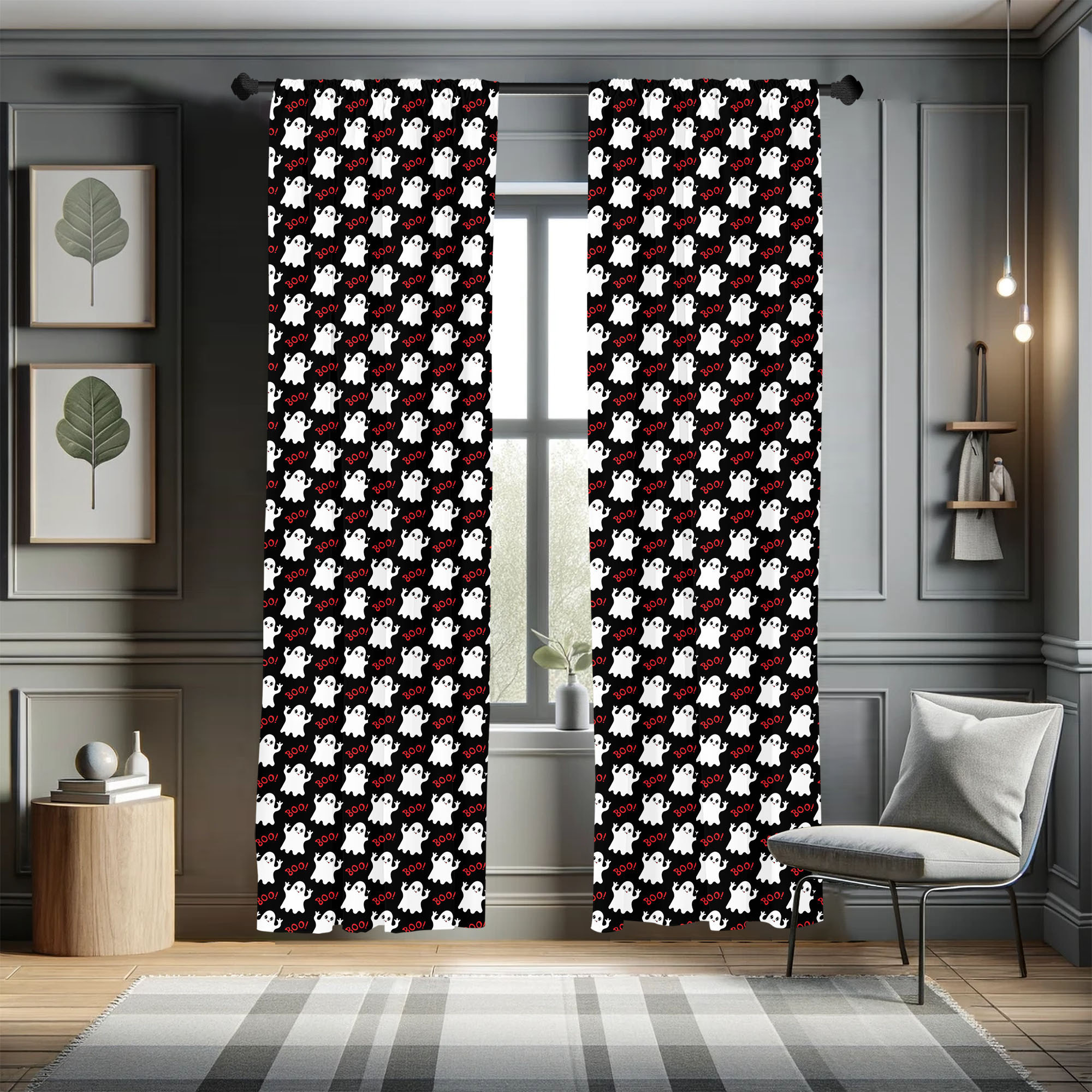 Ambesonne Ghost Semi-Sheer Rod Pocket Curtain Panels | Wayfair